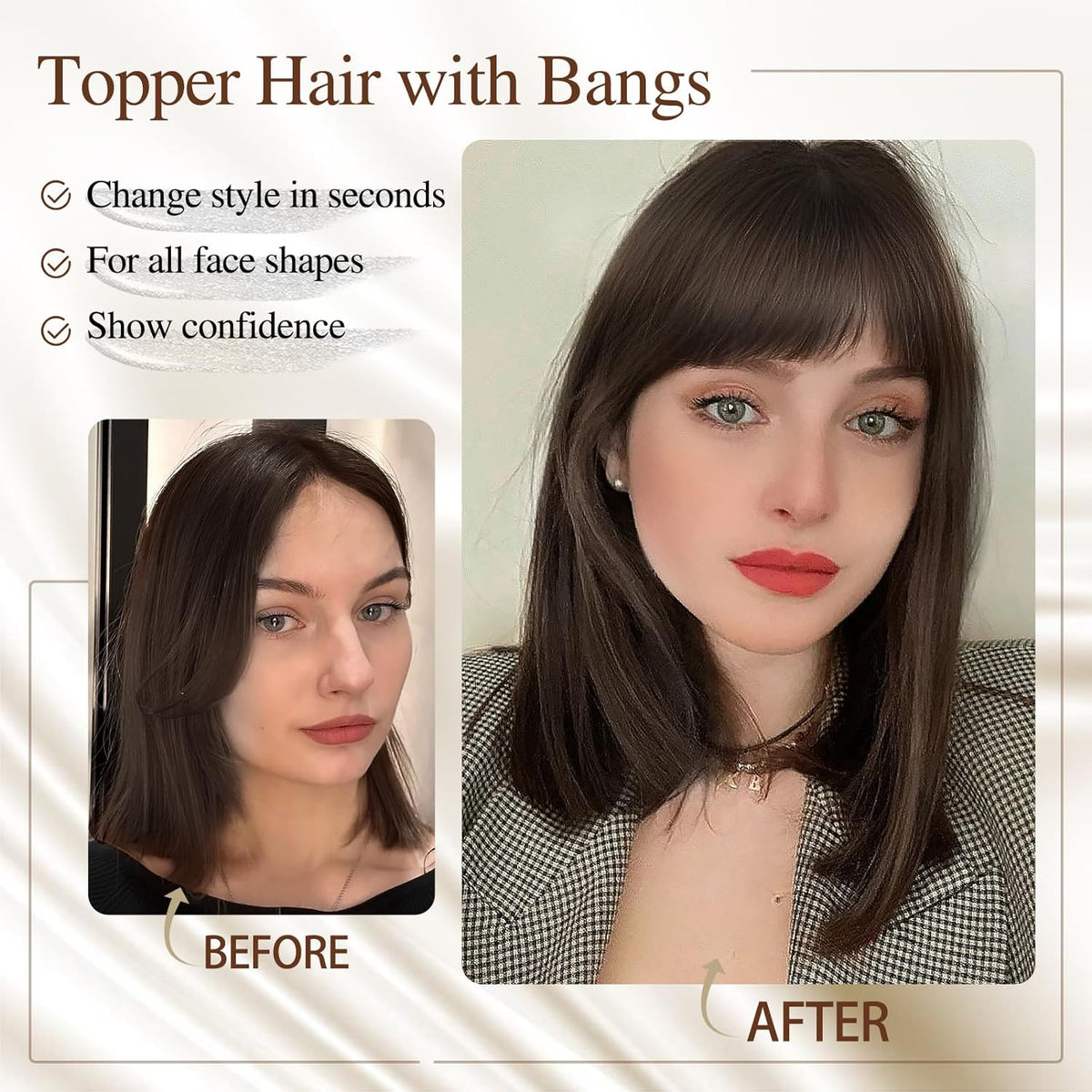 100% Human Hair Toppers for Women Adding Hair Volume Topper with Bangs ...