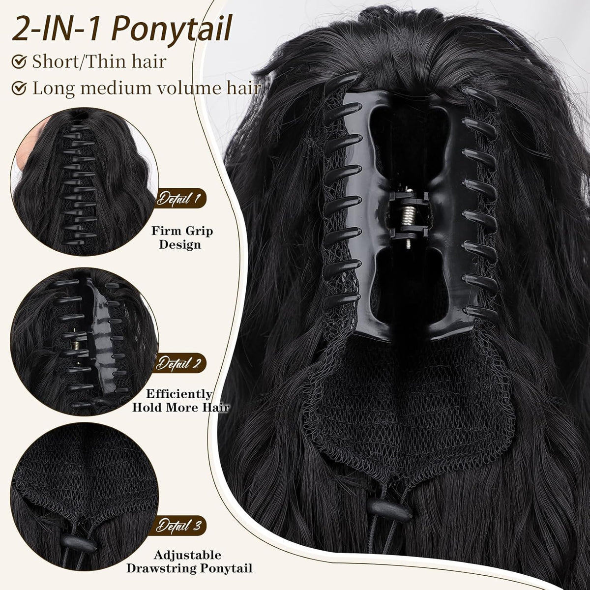 Wigyy Ponytail Extension 18" Curly Pony Tail Clip in Claw Ponytail Flu