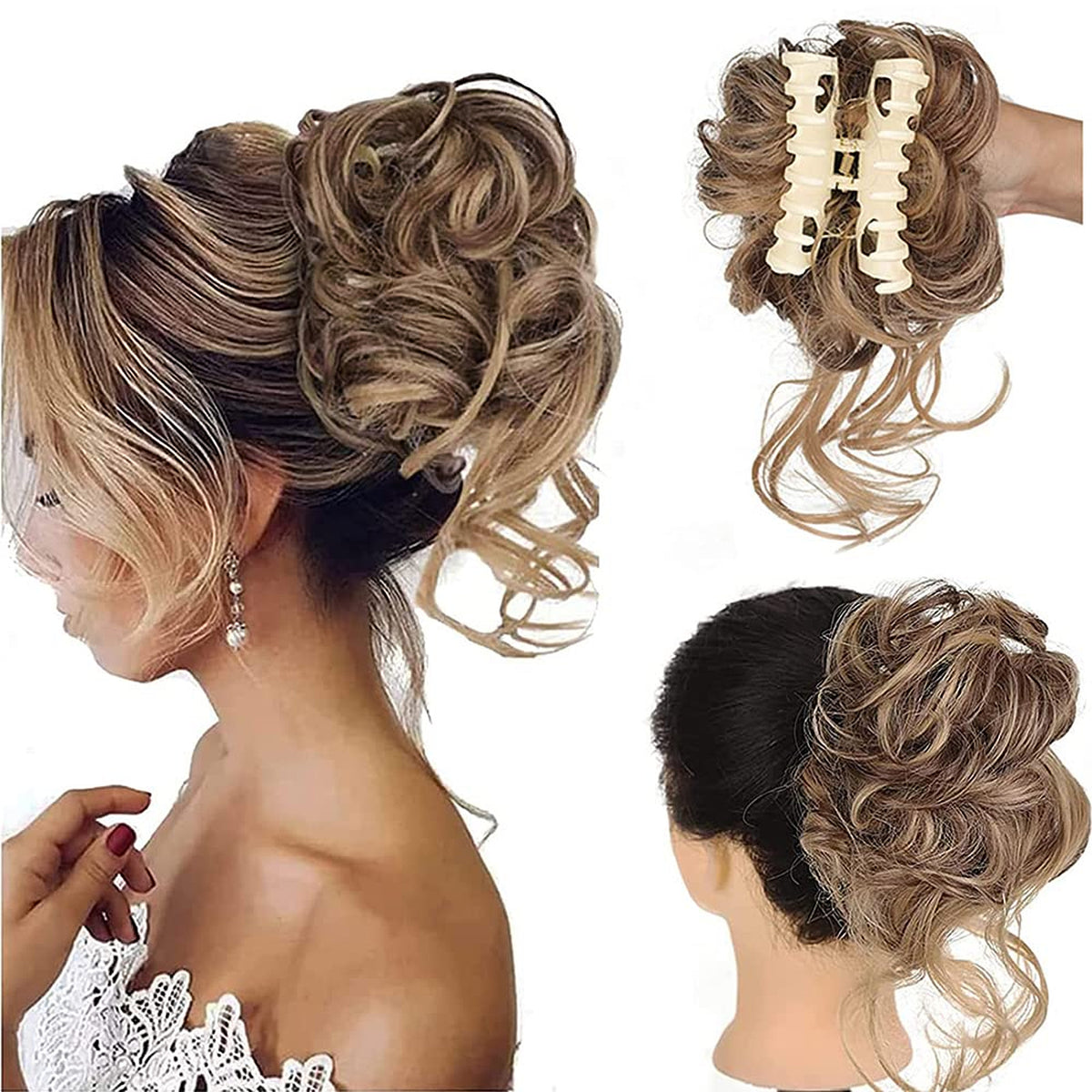 Messy Bun Hair Piece, Wavy Curly Chignon Ponytail Hairpiece for Daily ...