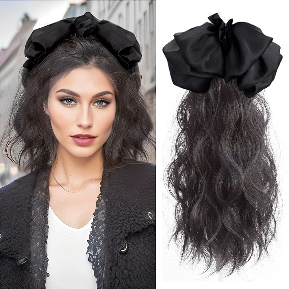 12inch Claw Clip Ponytail Hair Extensions long Curly hair Natural bow ...