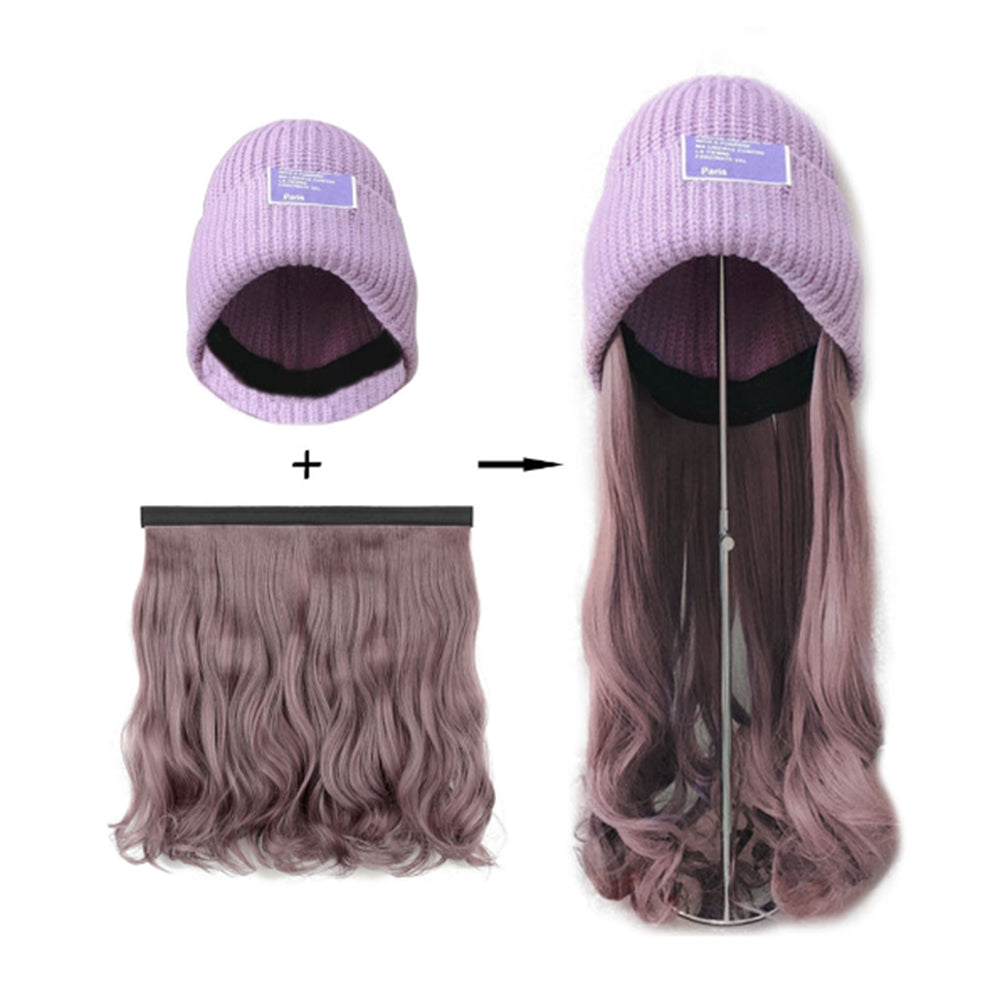 Long Curly Hair Knitted Hat Wig Female Detachable Synthetic Hat Wig ...