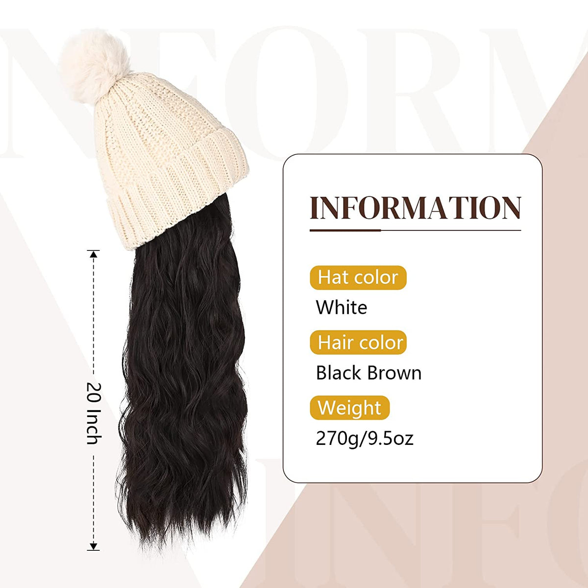 Wigyy Ins Hot Hat Hair Extension Long Wavy Curly White Hat Wig