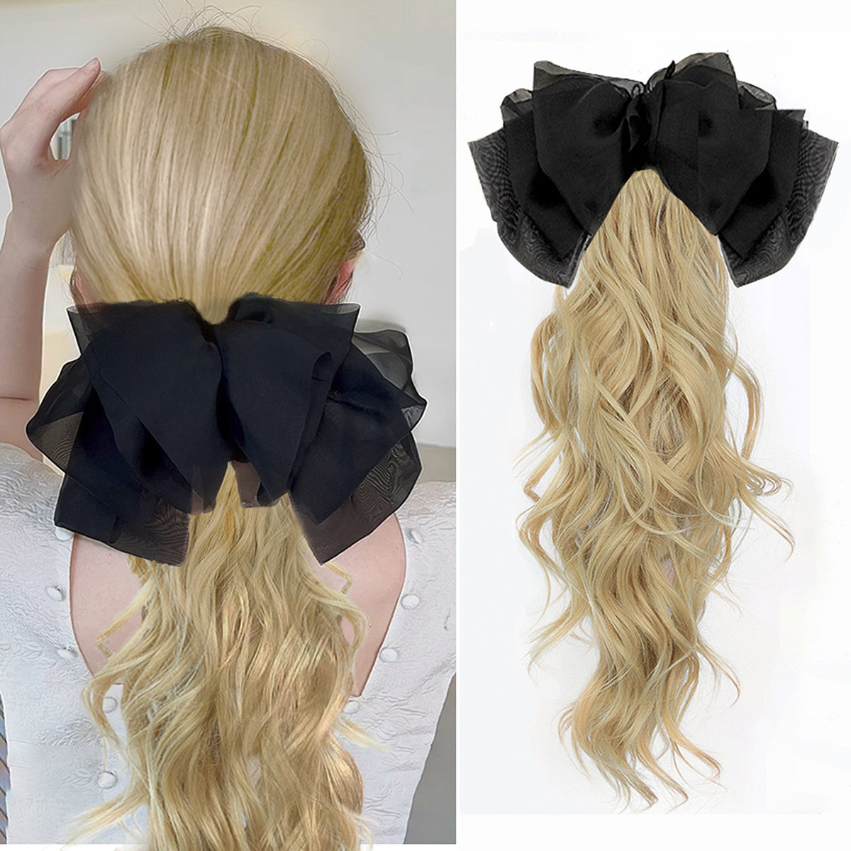 Claw Clip Ponytail Hair Extensions long Curly hair Natural bow Tail – Wigyy