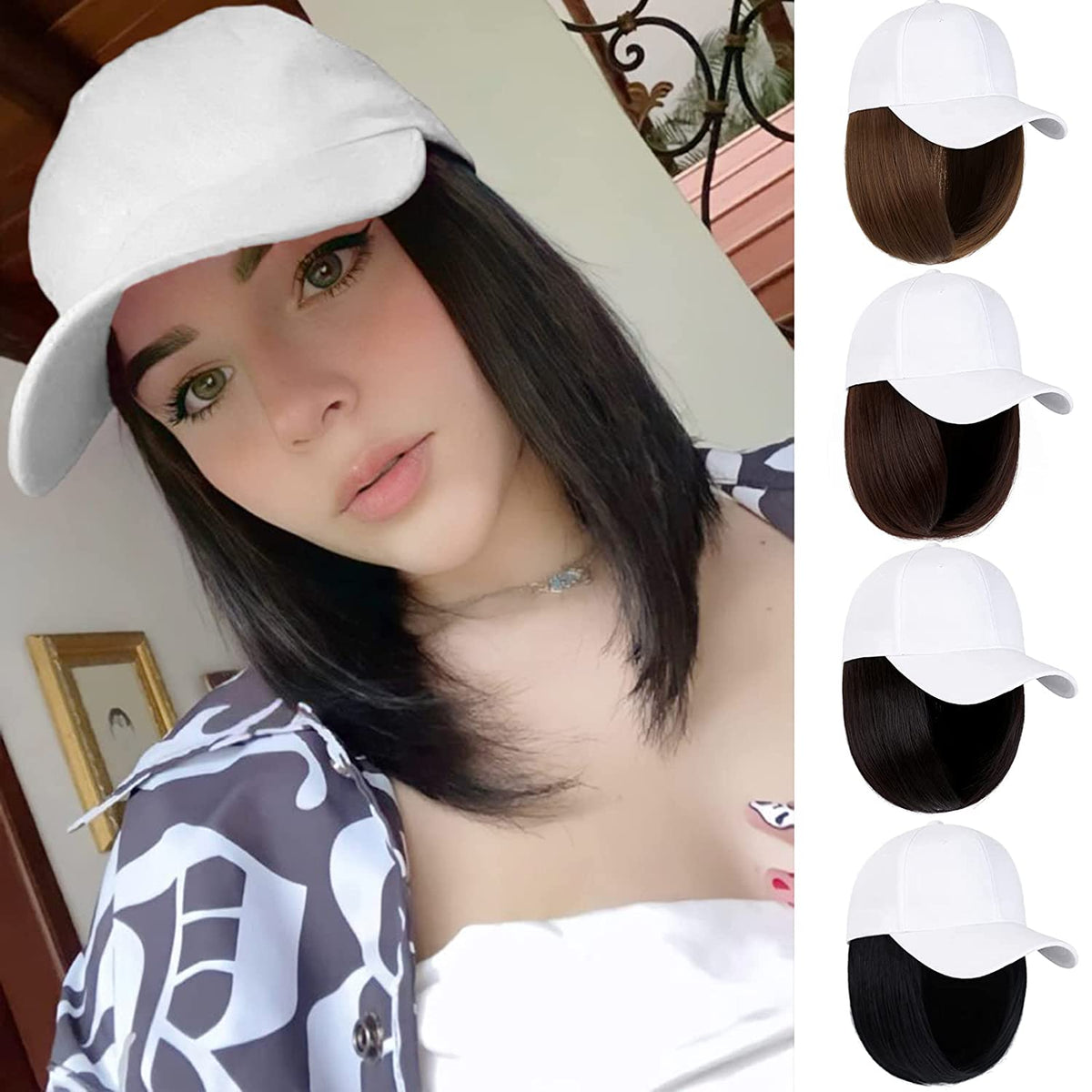 Ins Hot Baseball Cap with 14'' Hair Extensions Adjustable Wig – Wigyy